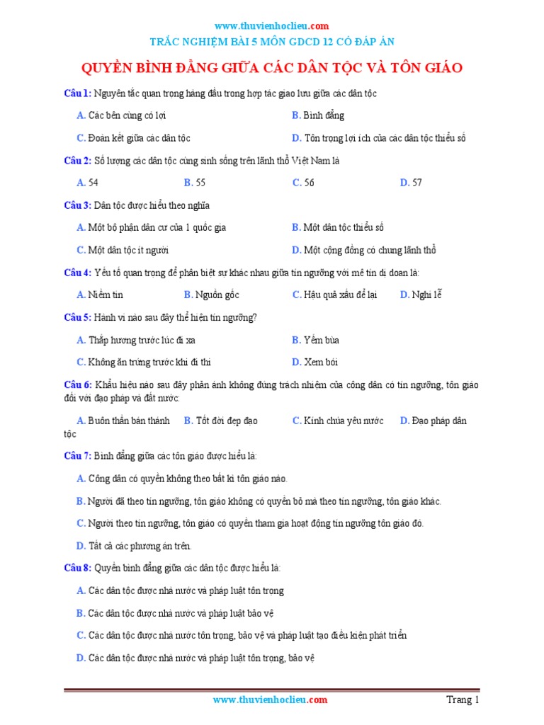 Trac Nghiem GDCD 12 Bai 5 | PDF
