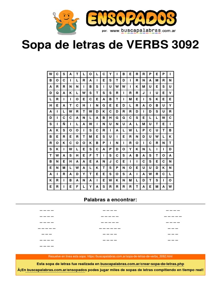 Sopa de letras de verbos 3092 | PDF