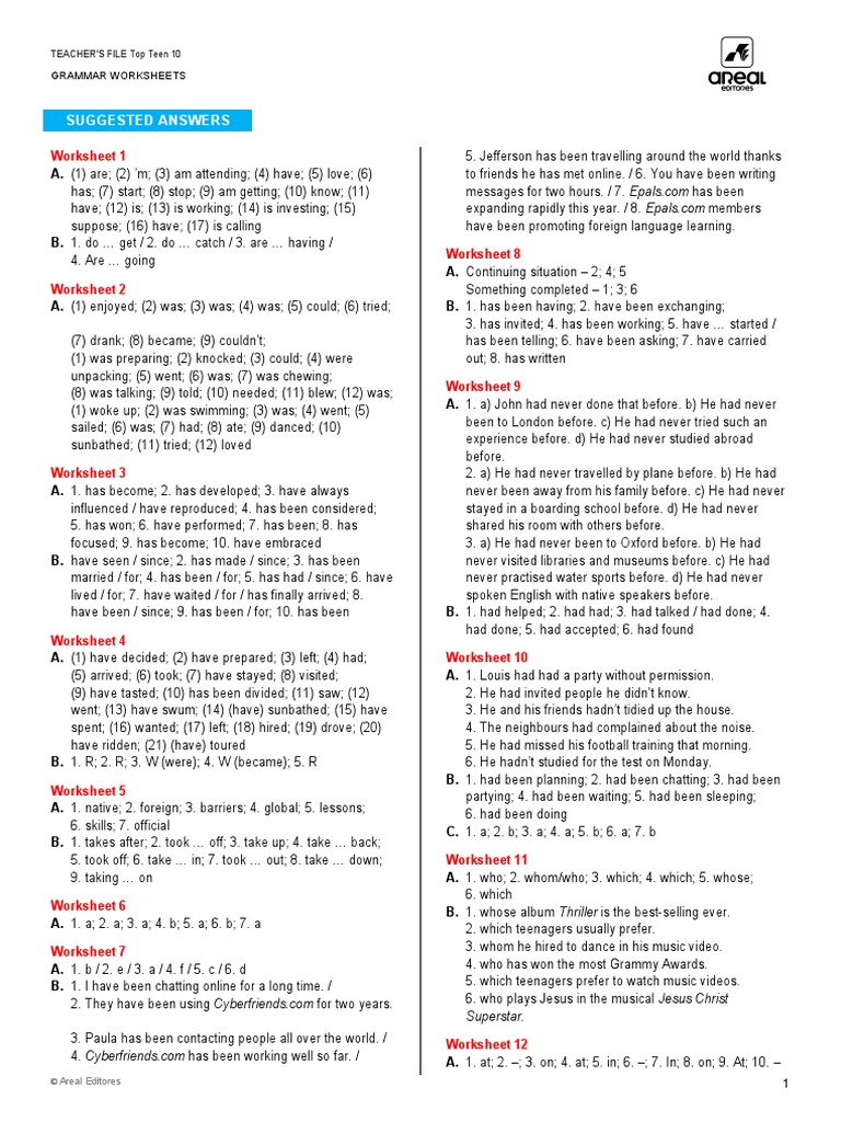 Ae tt1021 Grammar Ws Answers | PDF
