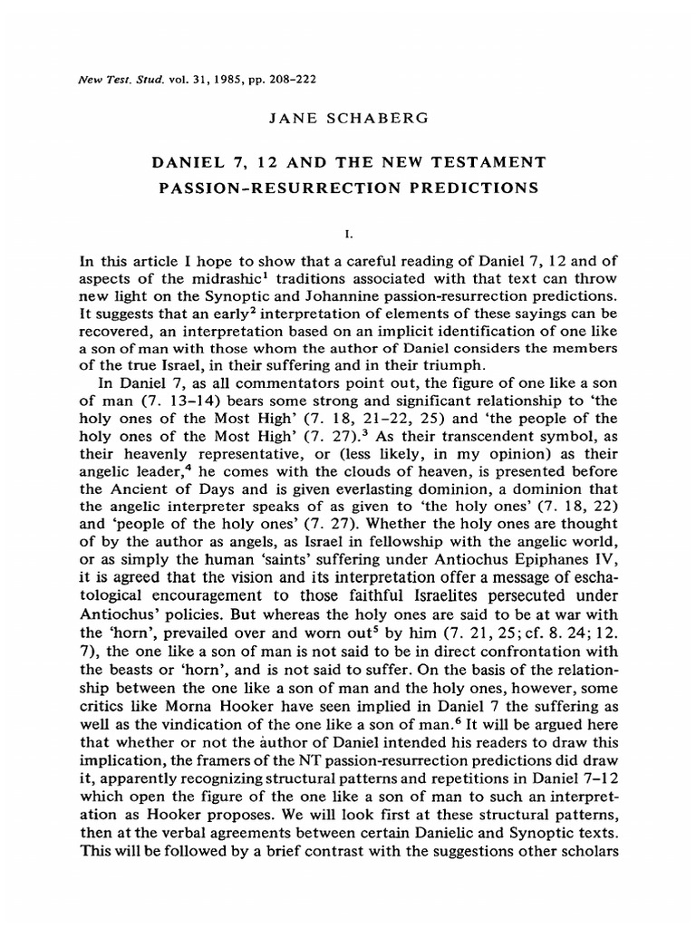 Daniel 7, 12 and The New Testament Passion-Resurrection Predictions ...