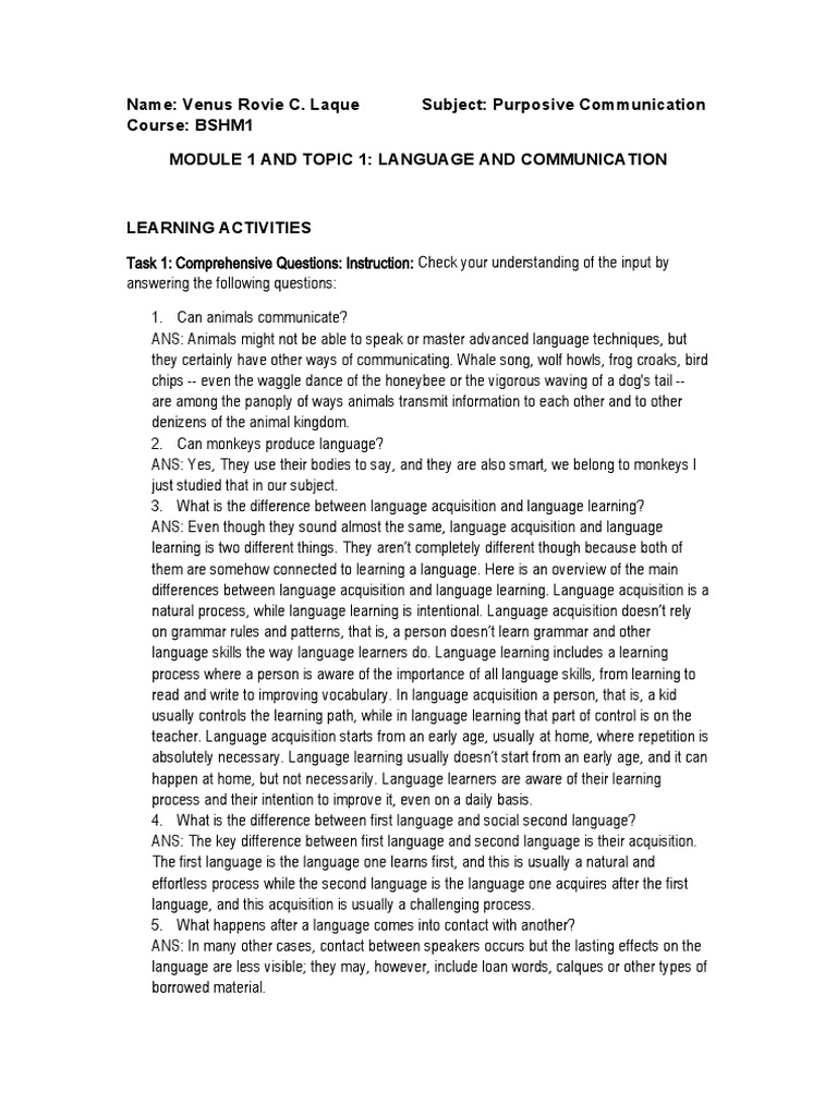 Module 1 and Topic 1 | PDF | Language Acquisition | Learning