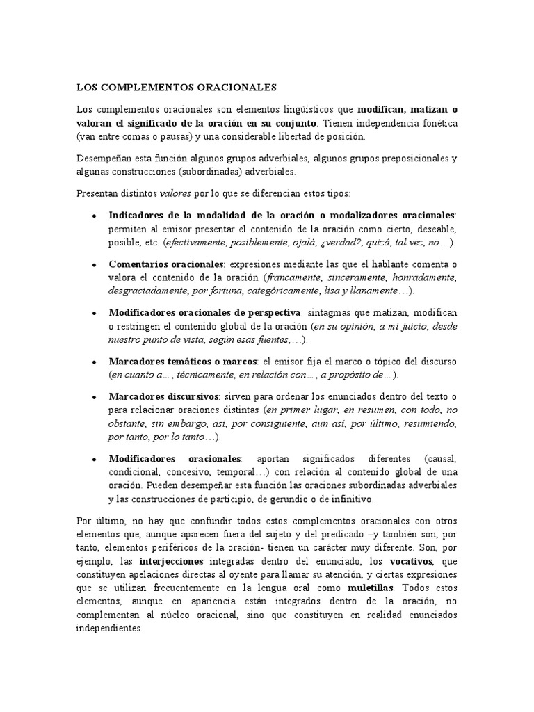 Complemento Oracional | PDF | Oración (Lingüística) | Predicado (Gramática)