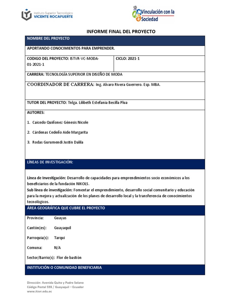 05 Informe Final Del Proyecto 2021 1 | PDF