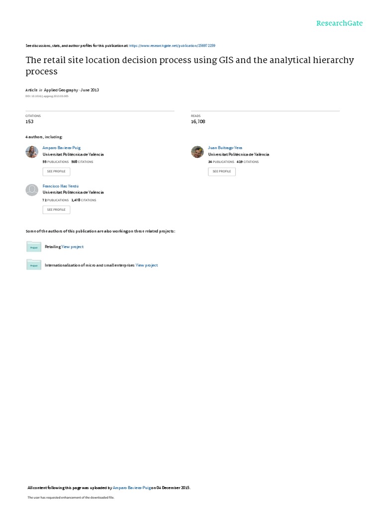 The Retail Site Location Decision Process Using GIS and The Analytical Hierarchy Process | PDF ...