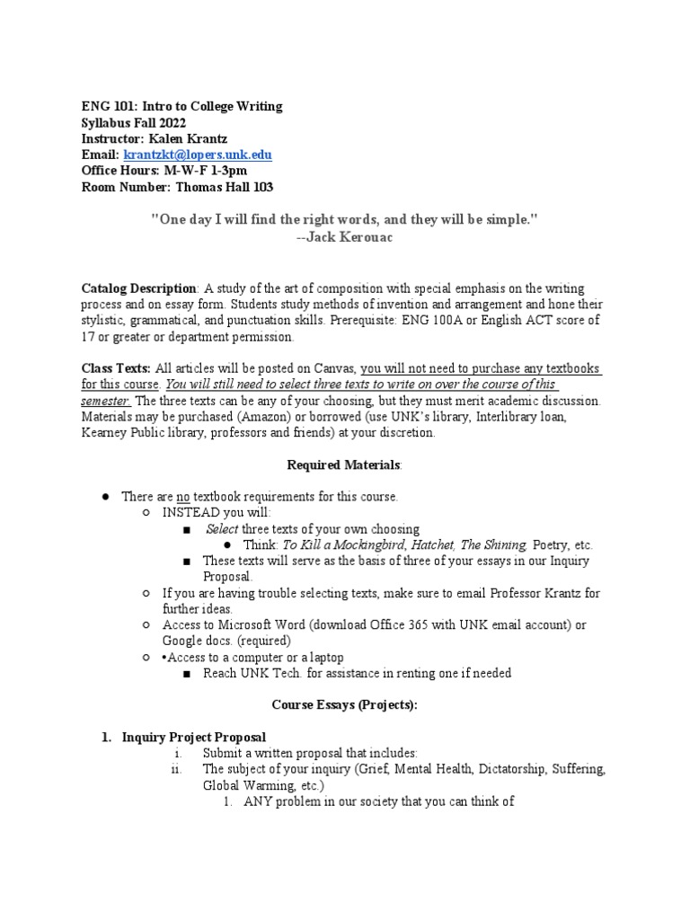 Eng 101 Syllabus 1 | PDF | Essays | Critical Thinking