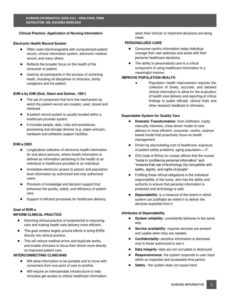 NCM 111 Semi Transes | PDF | Nursing | Health Informatics