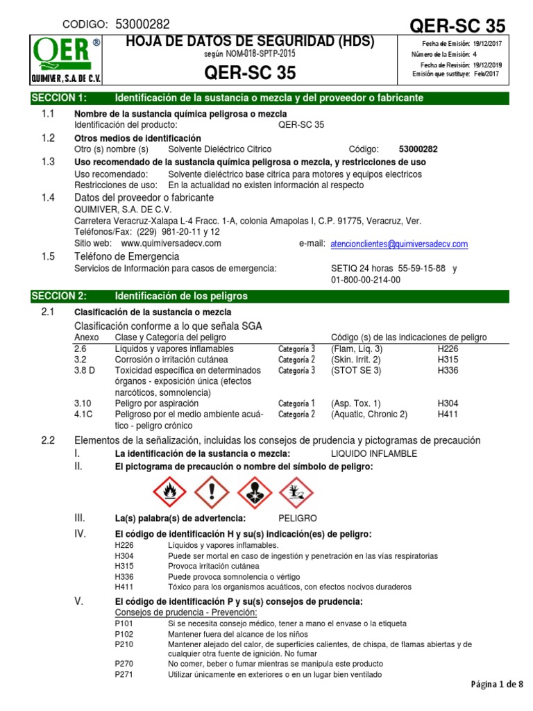 Solvente Dieléctrico Cítrico QER-SC 35 | PDF