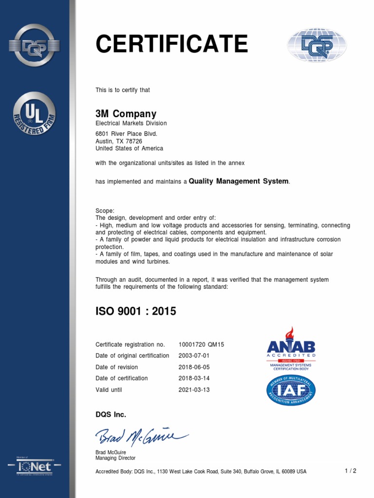 Certificado Iso 9001-2015 - 3m | PDF | Technology & Engineering