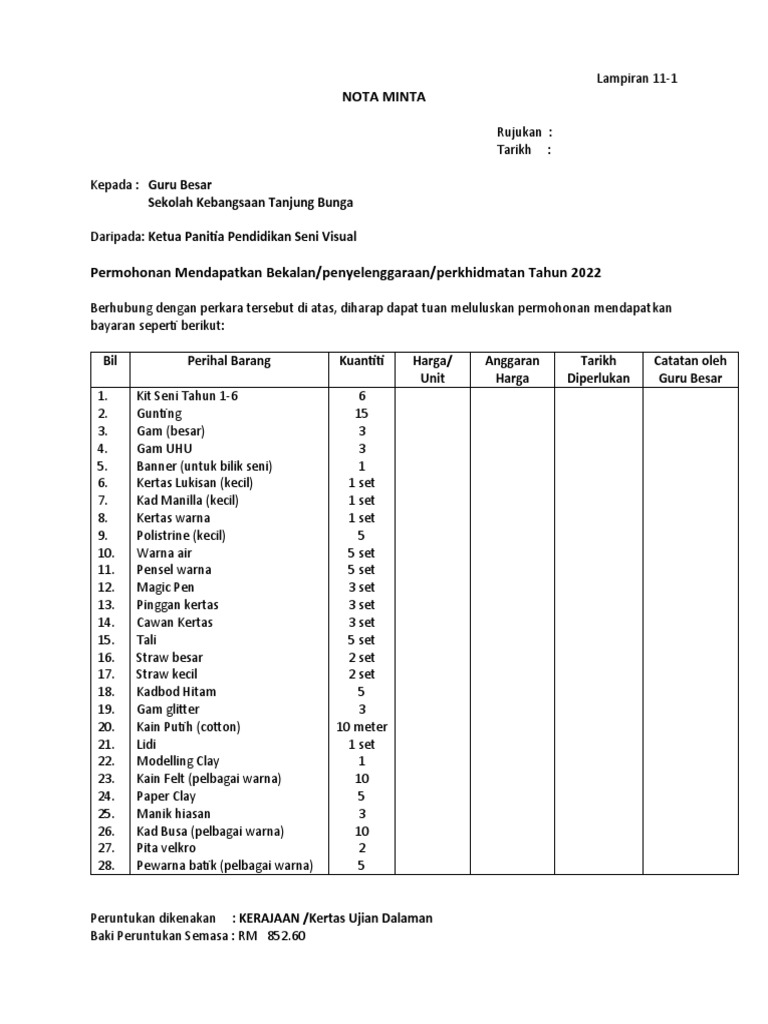 Permohonan Nota Minta Sekolah 2020 | PDF