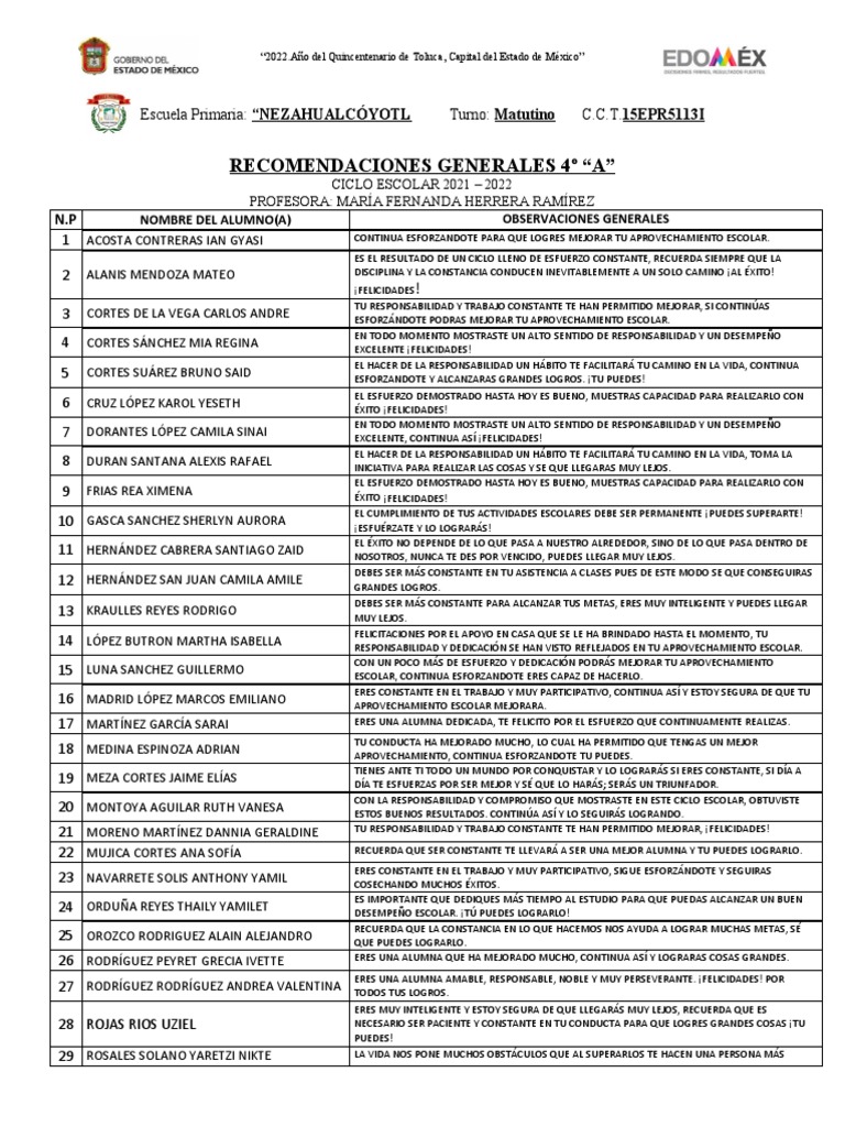 Observaciones Generales | PDF