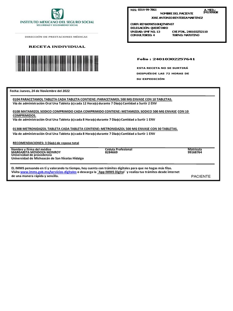 Receta Imss. TM | PDF | Cuidado de la salud | Medicina
