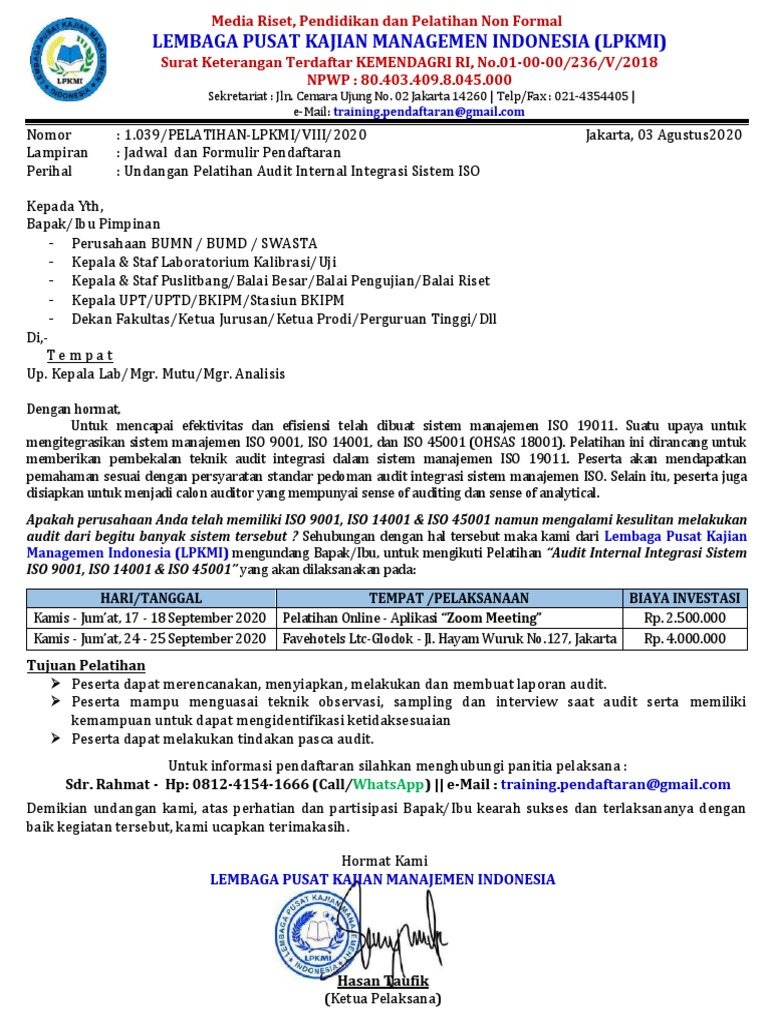 Pelatihan Audit Internal Integrasi Sistem ISO 9001-ISO 14001 & ISO ... Pelatihan Audit Internal Integrasi Sistem ISO 9001-ISO 14001 & ISO ...