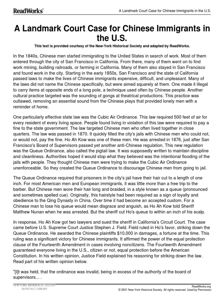 A Landmark Court Case For Chinese | PDF | Law Of The United States ...