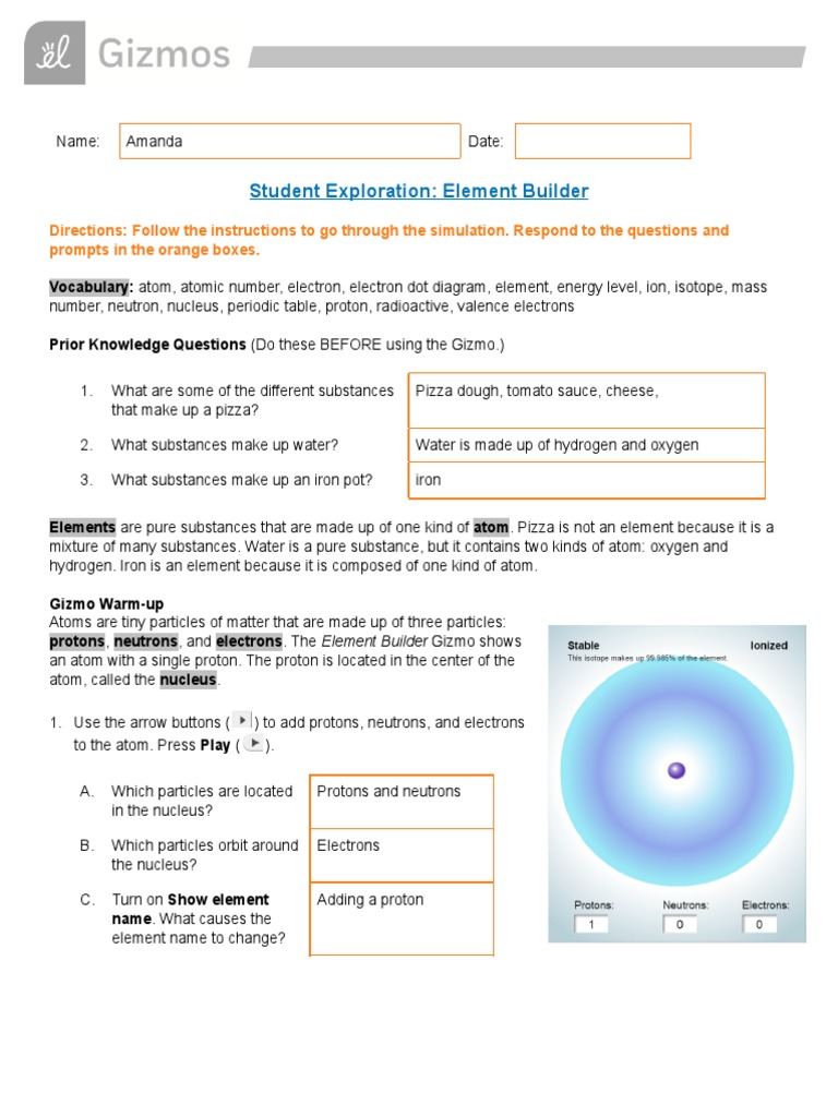 Student Element Builder Pdf Atoms Isotope
