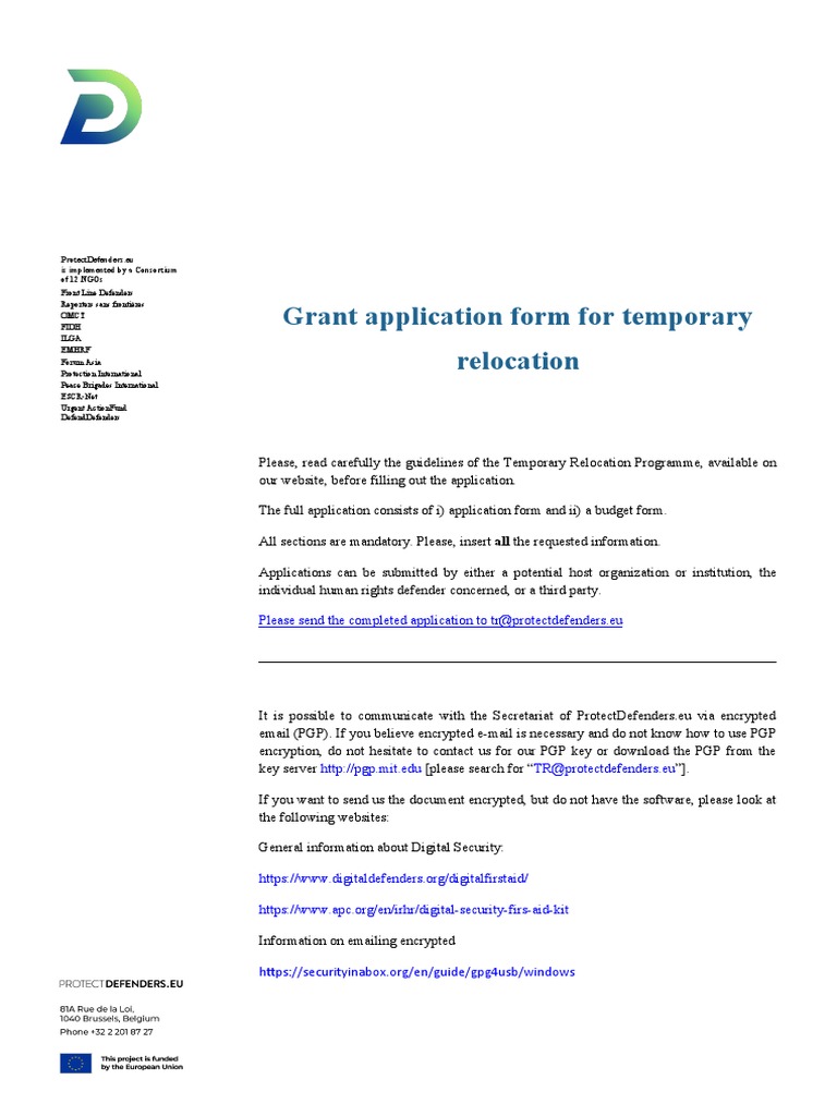 Temporary Relocation Grant Application Form Pdf Information Privacy
