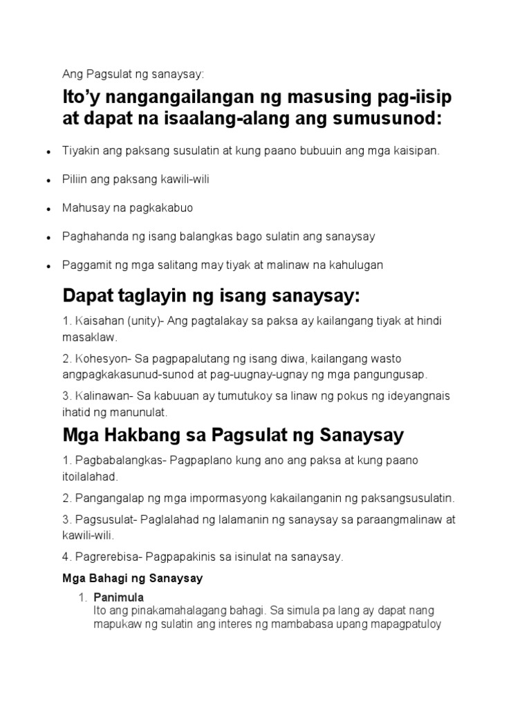 Ang Pagsulat NG Sanaysay | PDF
