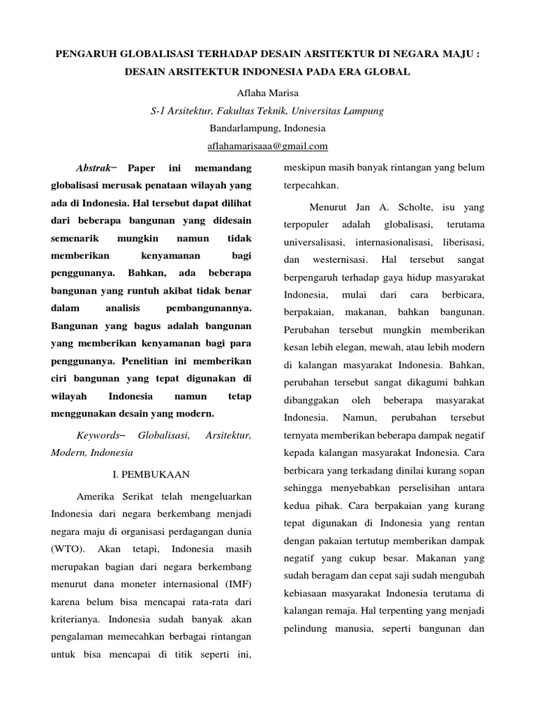 Aflaha Marisa - 1915012009 - S1 Arsitektur - Paper Globalisasi Di ...