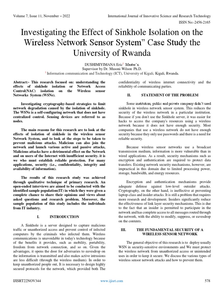 Investigating The Effect of Sinkhole Isolation On The Wireless Network ... Investigating The Effect of Sinkhole Isolation On The Wireless Network ...