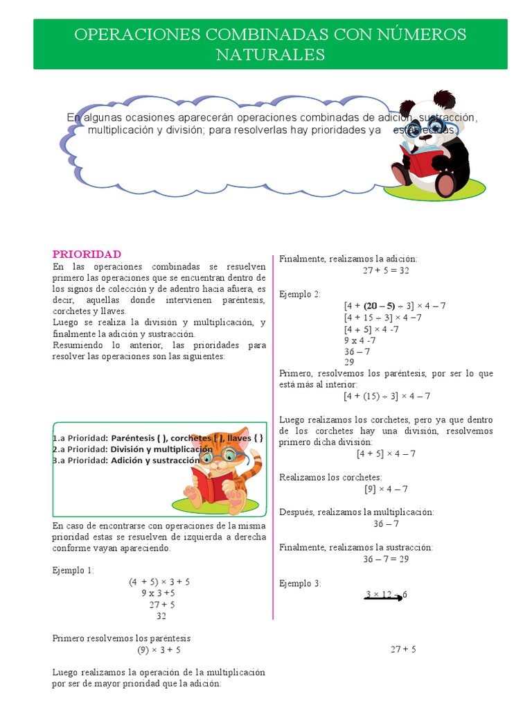Matemática - (Operaciones Combinadas Con Números Naturales) | PDF | Soporte | Multiplicación