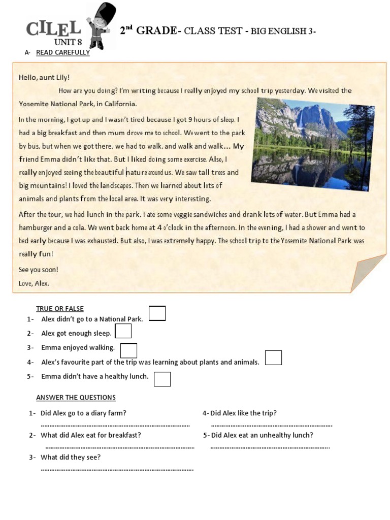 2ND Grade - Test Unit 8 | PDF