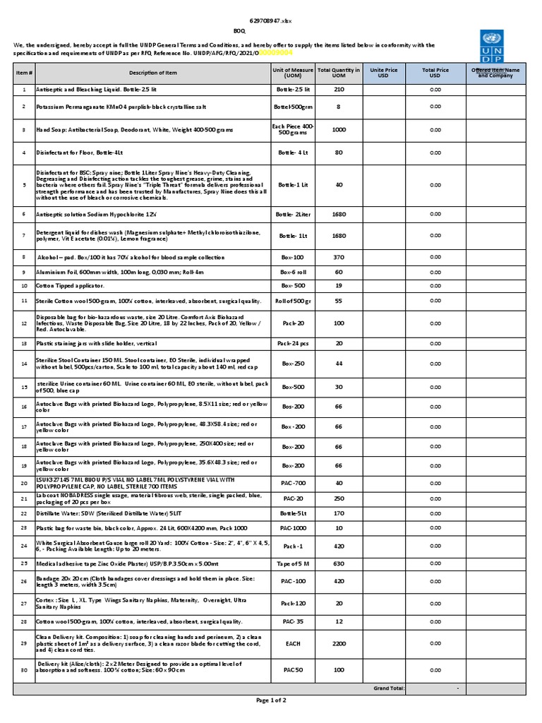 Medical Consumables BOQ List | PDF