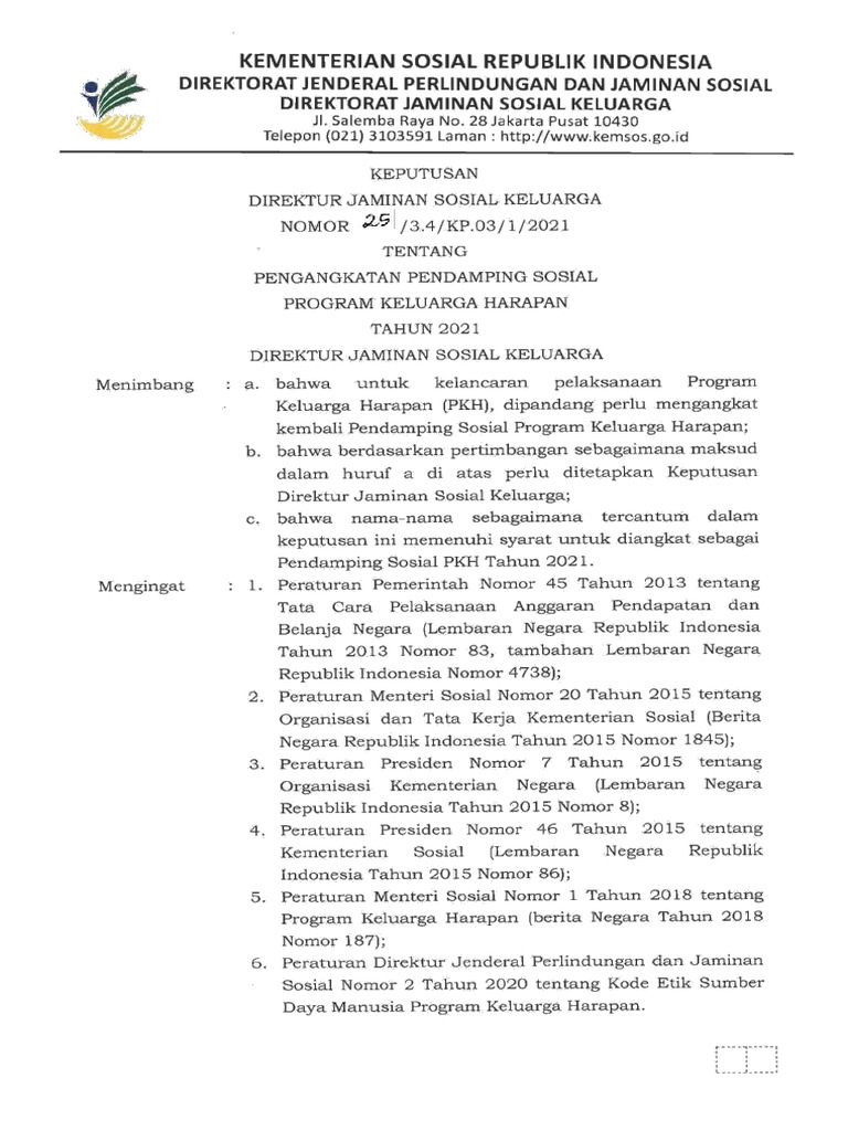 SK Pendamping PKH 2021 Compressed | PDF