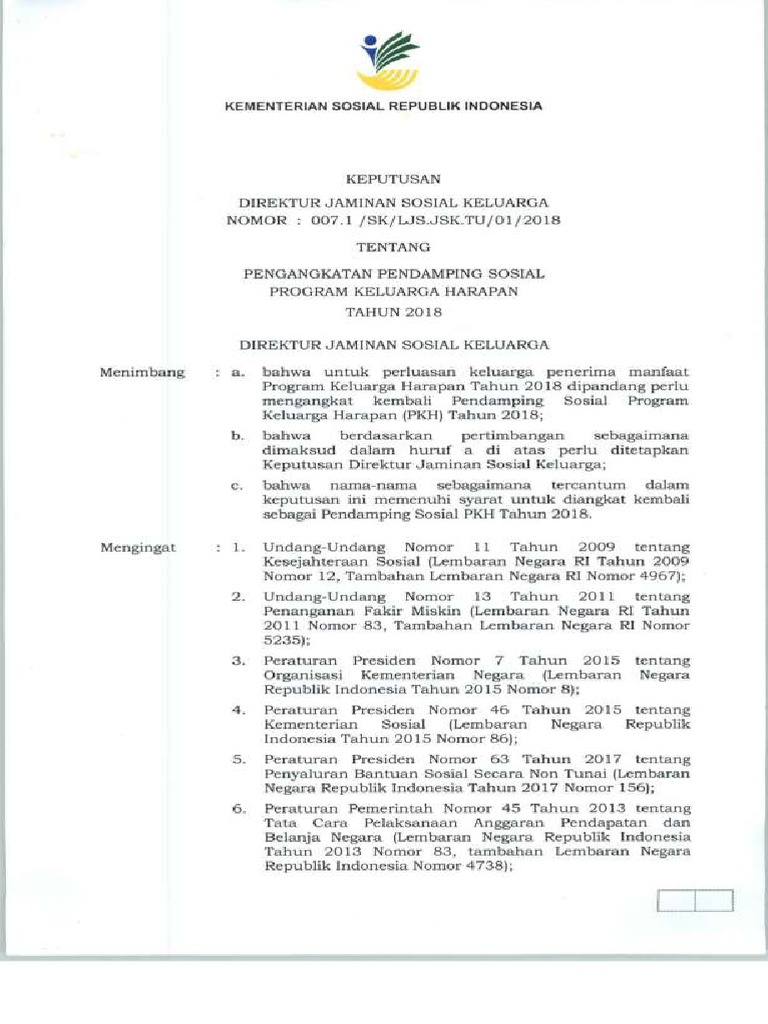 SK Pendamping PKH - 2018 | PDF