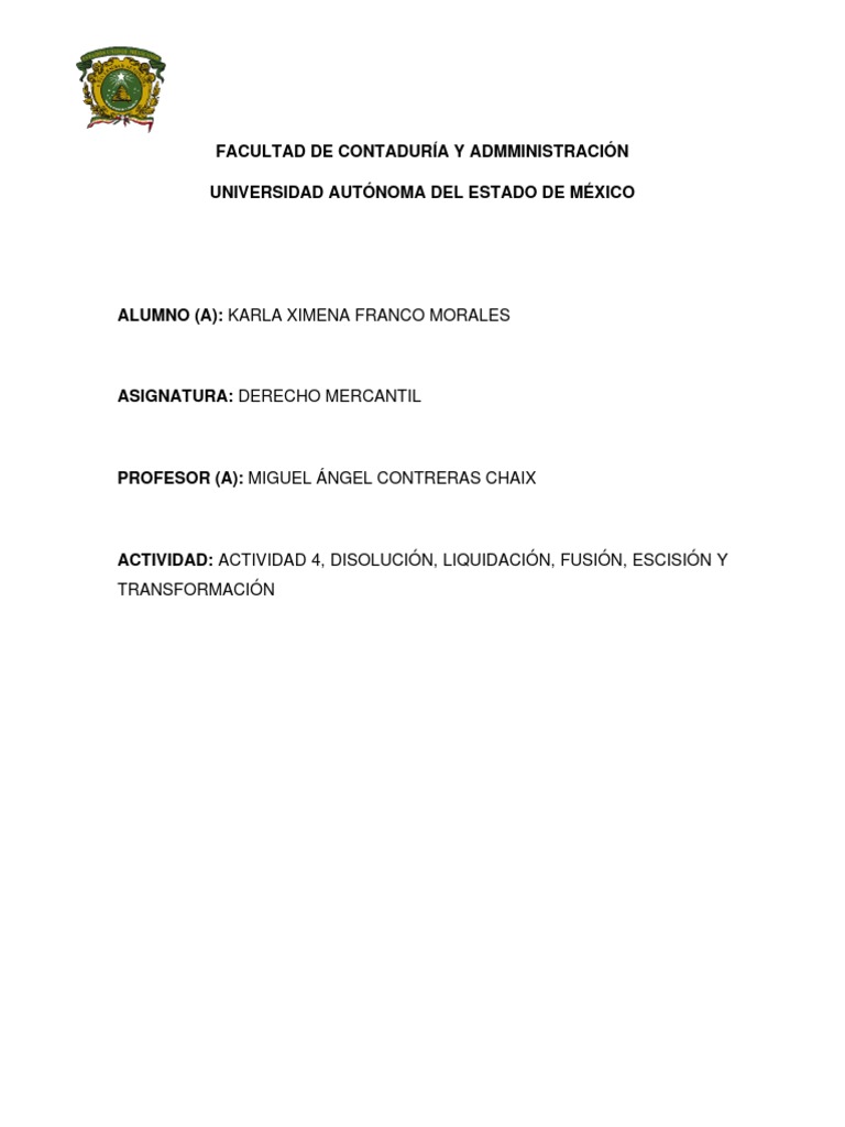 Análisis de los aspectos legales de la disolución, liquidación, fusión, escisión y ...