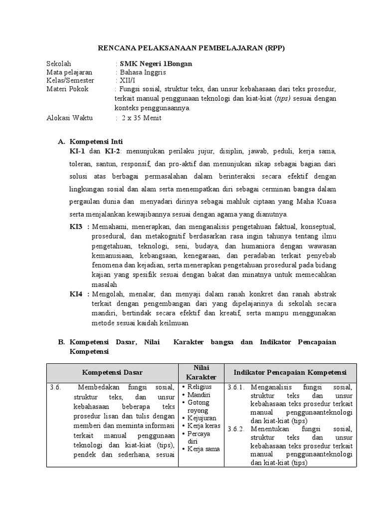 RPP Xii Procedure Text Revisi | PDF