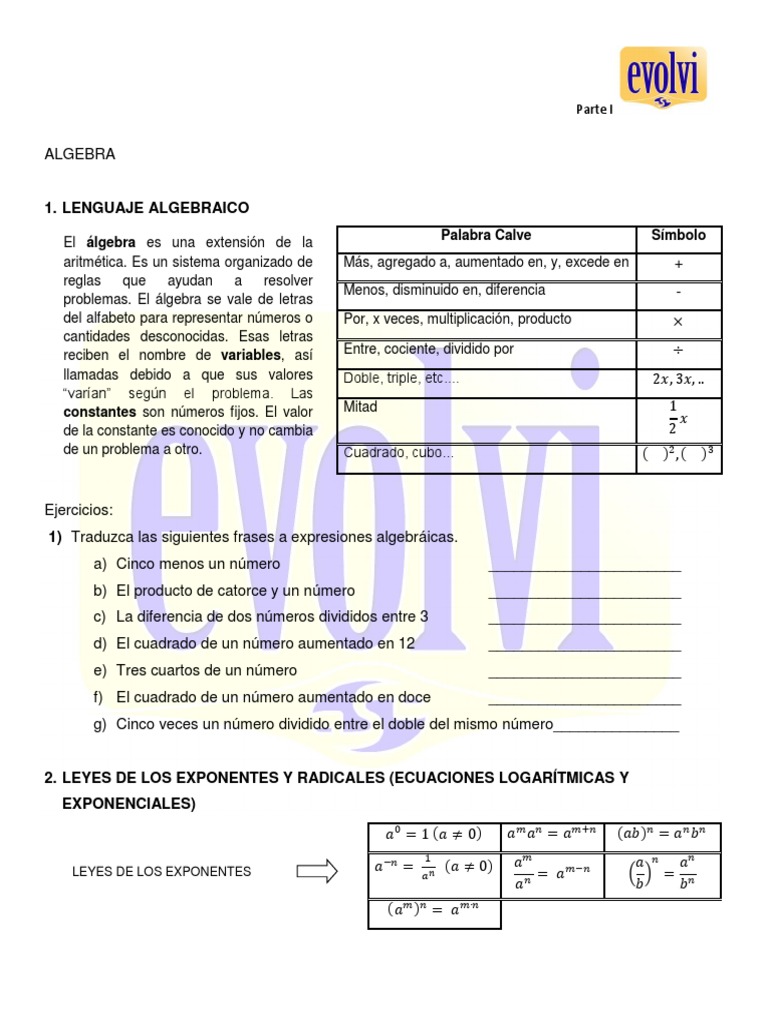 Introducción al Álgebra y Operaciones Básicas | PDF | Álgebra | Matemáticas