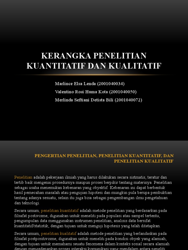 KERANGKA PENELITIAN KUANTITATIF DAN KUALiTATIF Kel. 12 | PDF