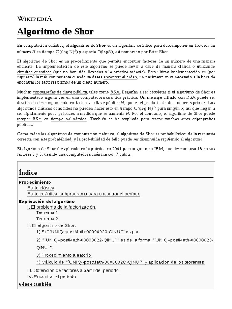 Algoritmo de Shor | PDF | Matemáticas | Matemáticas Aplicadas