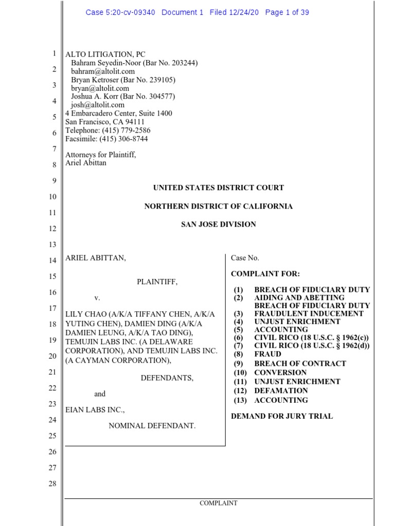 Ariel Abittan Vs Temujin Labs Inc | PDF | Personal Jurisdiction ...
