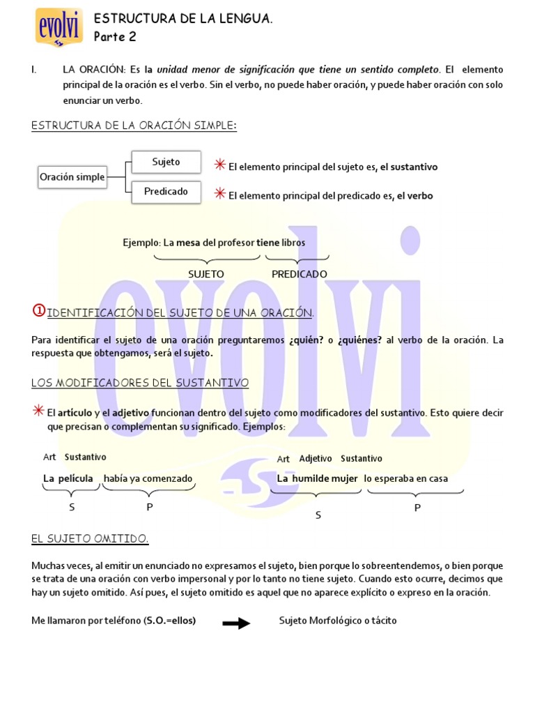Estructura de la Oración: Sujeto y Predicado | PDF | Asunto (gramática ...