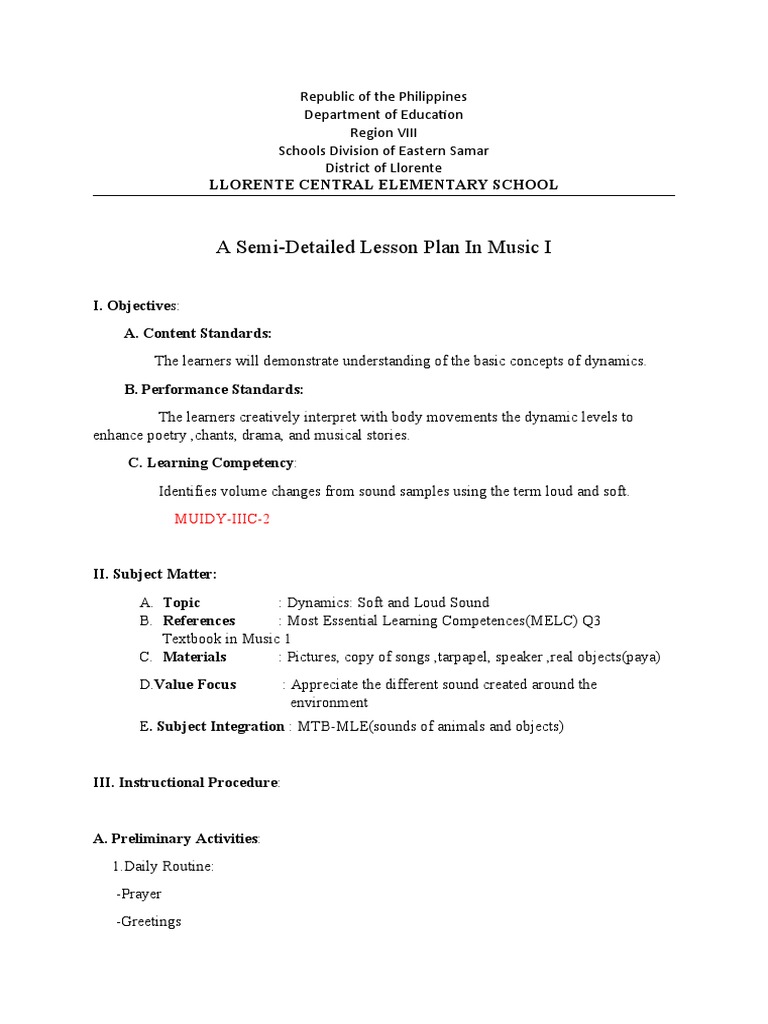 MUSIC Lesson Plan For Co 2 | PDF