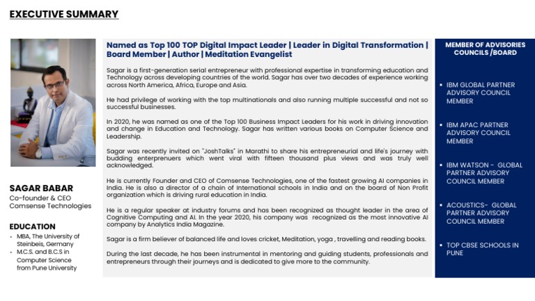 Sagar Babar - One Pager Profile | PDF | Ibm | Entrepreneurship