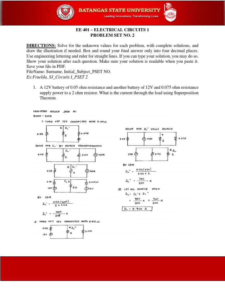 Centeno, NJ. - Circuits I - PSET 2 | PDF | Series And Parallel Circuits | Electrical Network