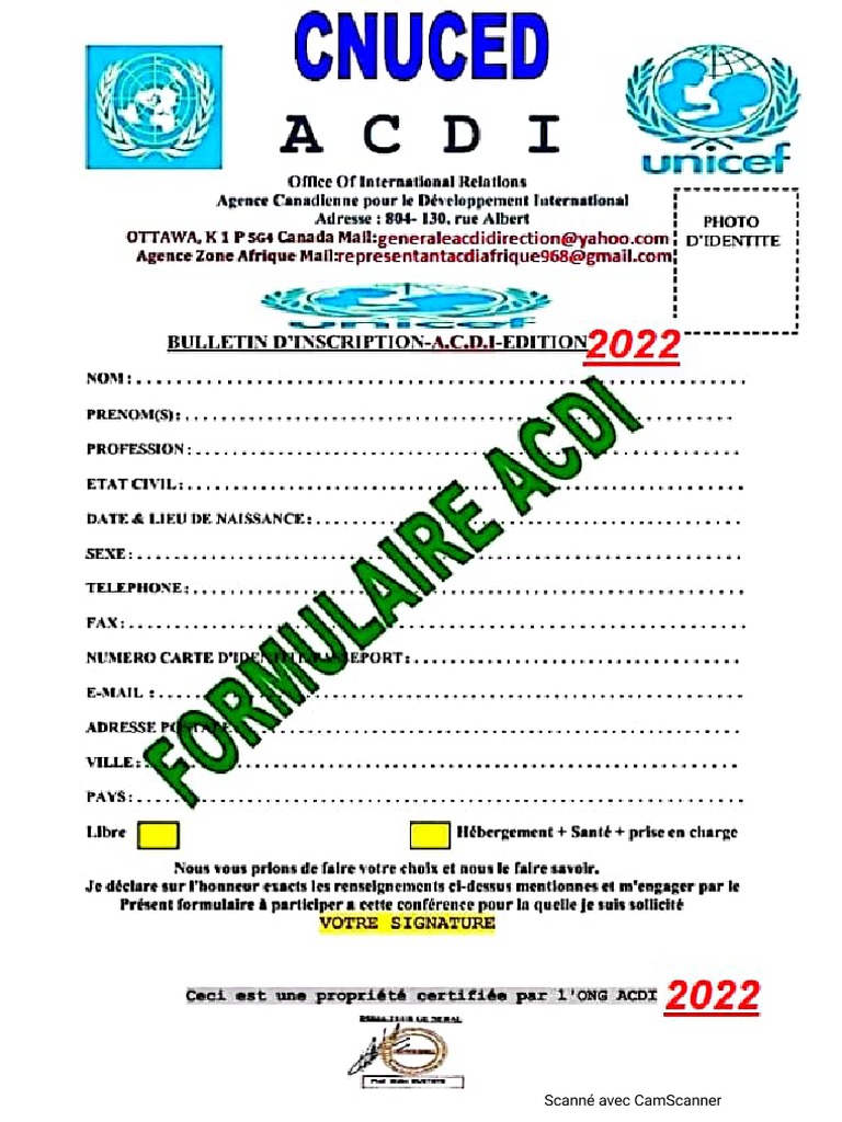Formulaire D'inscription ACDI 2022 | PDF