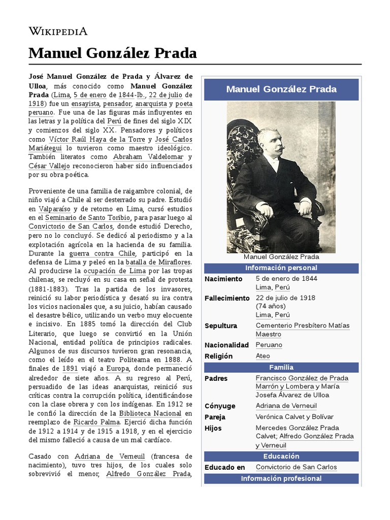 Manuel González Prada: Pensador y Poeta | PDF