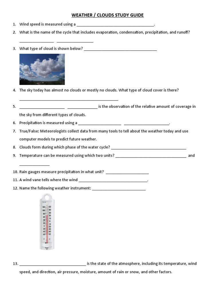 Clouds Assessment Study Guide | PDF | Cloud | Weather