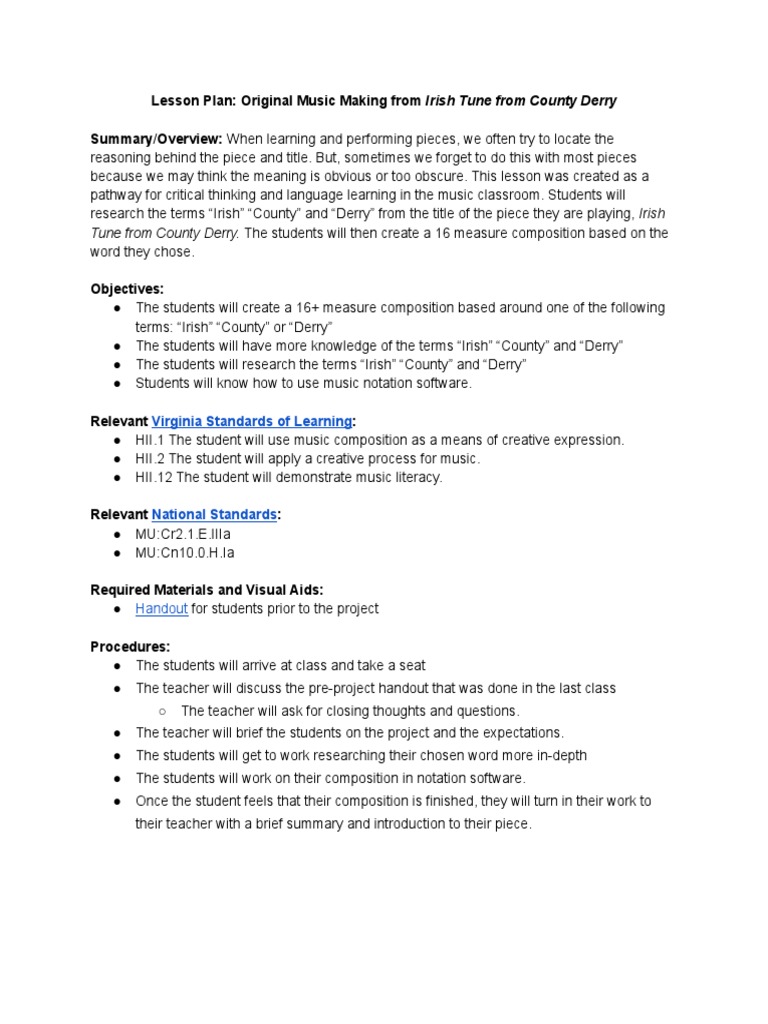 Irish Tune Composition Lesson Plan | PDF