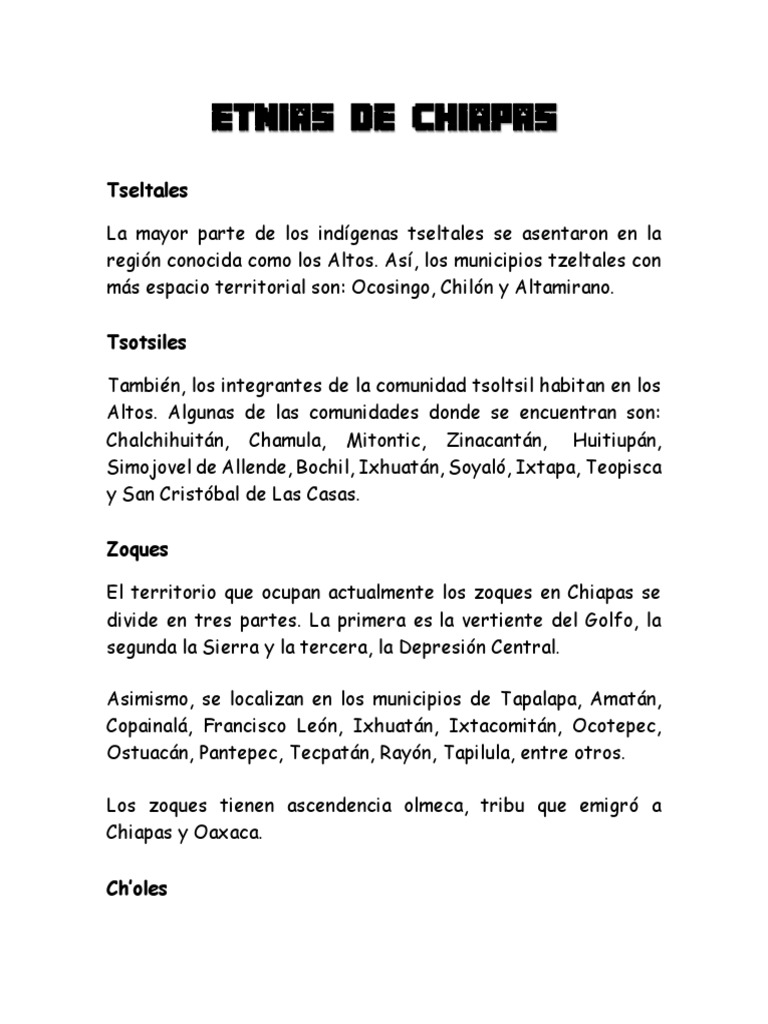 Estados donde se habla tzeltal | PDF | Chiapas | Pueblos Indígenas de ...