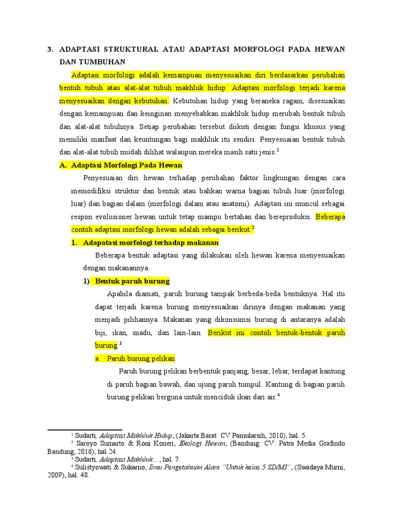 Adaptasi Struktural Atau Adaptasi Morfologi Pada Hewan Dan Tumbuhan-1 | PDF