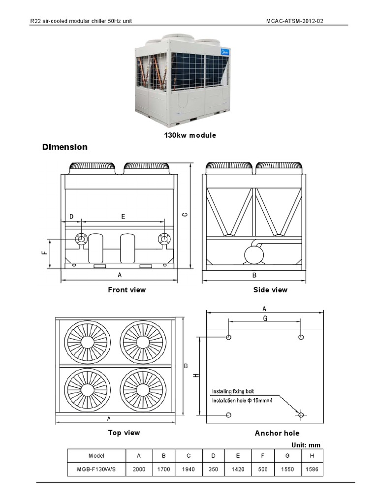 Data Drawing & Installation Chiller Midea MGB130kW | PDF