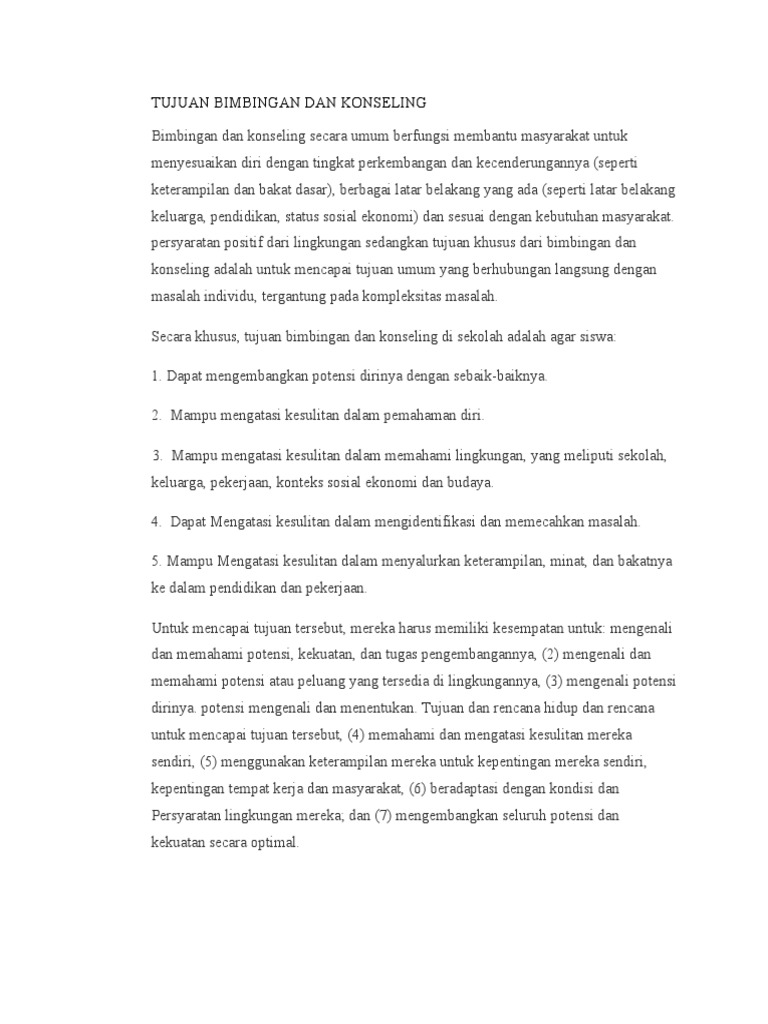 Tujuan Bimbingan Dan Konseling | PDF Tujuan Bimbingan Dan Konseling | PDF