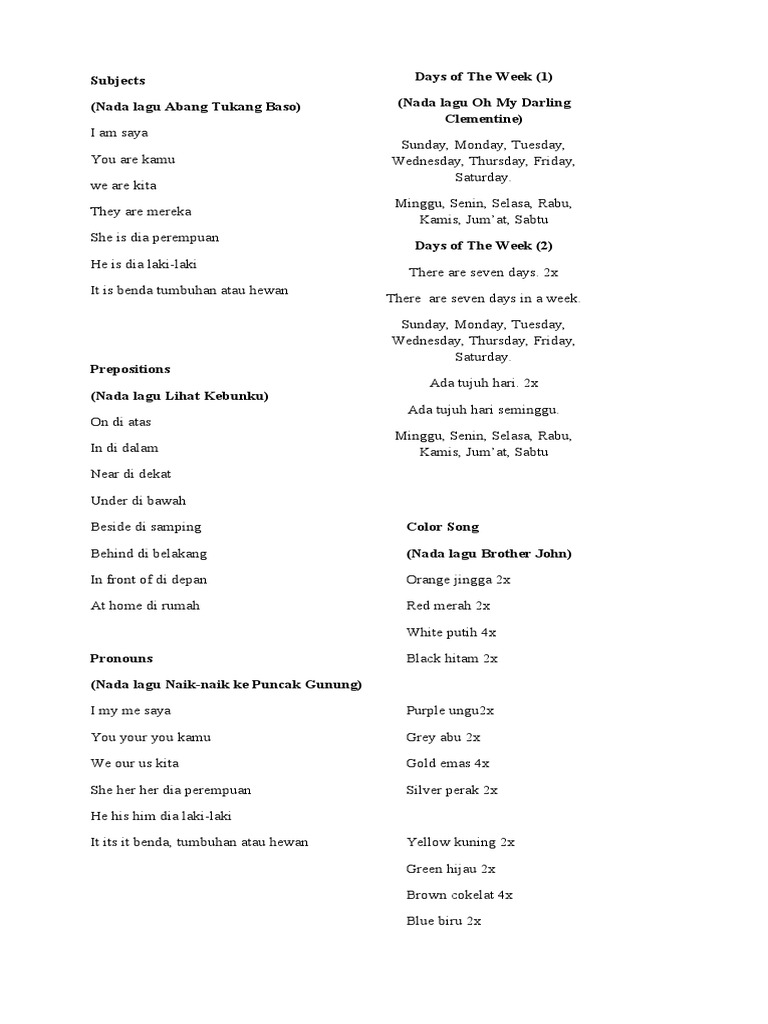 English Songs PDF | PDF | Fruit