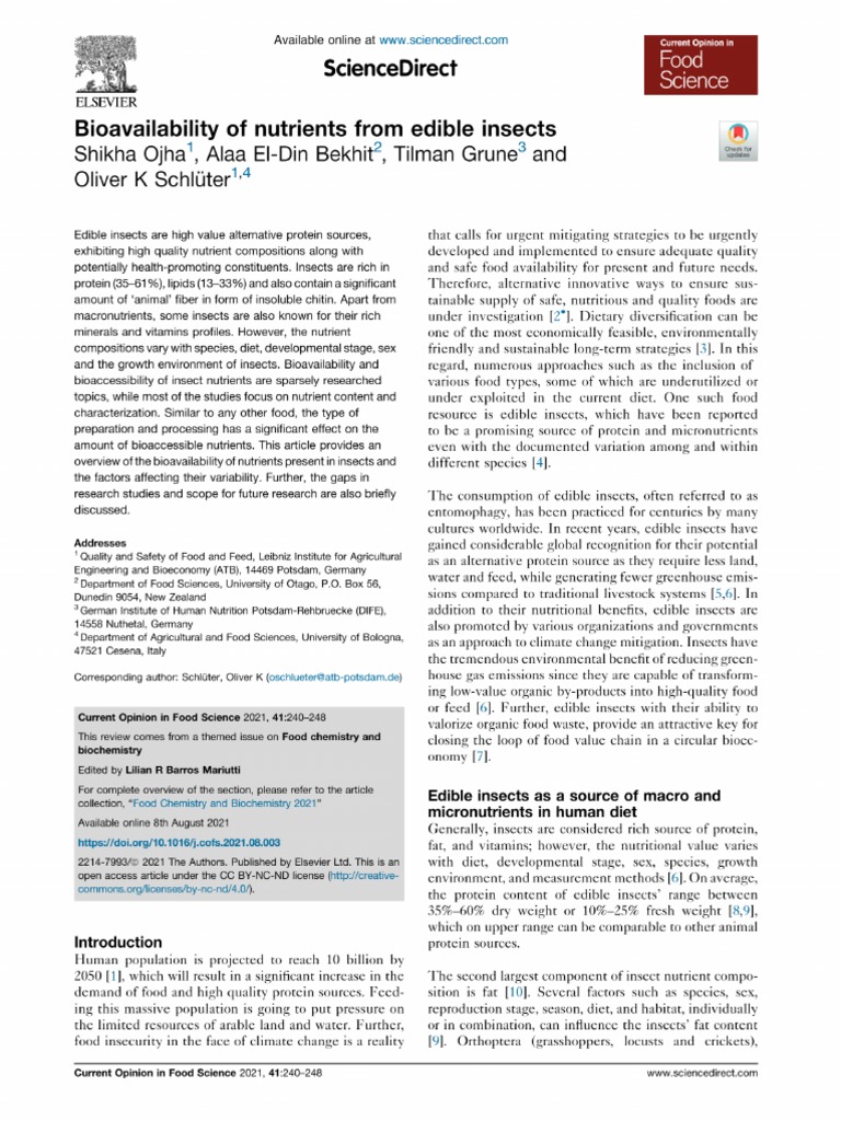 Bioavailability Of Nutrients From Edible Insects Elsevier Enhanced Reader Pdf 