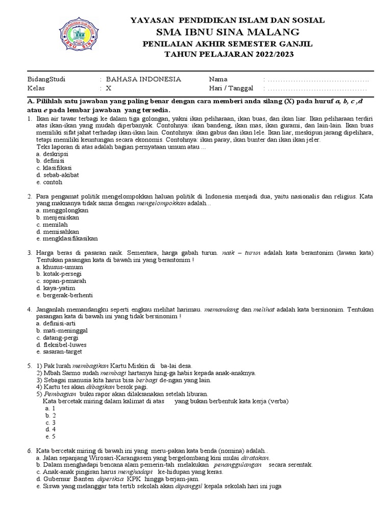 Pas Bindo X-Xii 2022-2023 | PDF