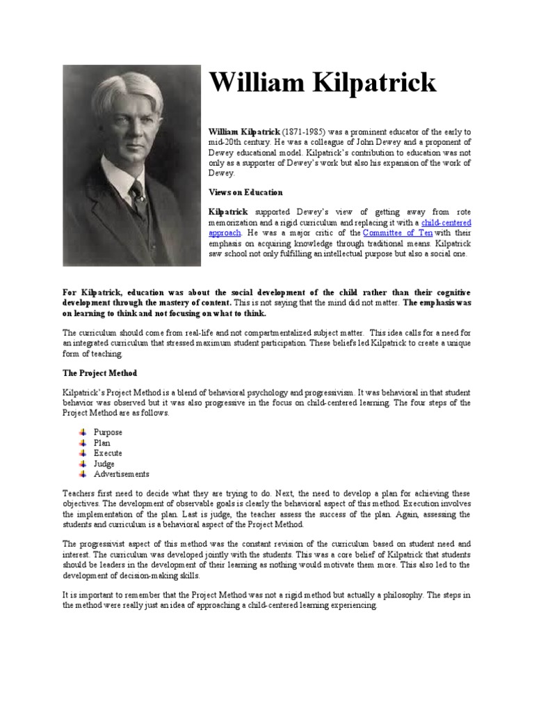 Kilpatrick's Project Method in Education | PDF | John Dewey | Curriculum
