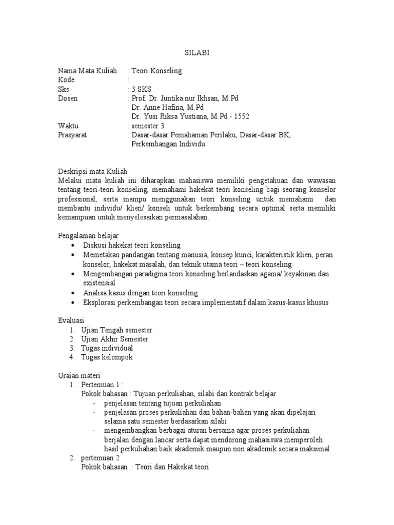 SILABI Teori Konseling Individual | PDF